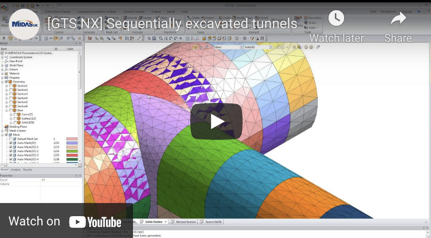 Midas GTS NX: 3D Tunnels with Intersecting Galleries